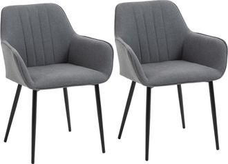 HOMCOM Esszimmerstühle 2er Set Küchenstuhl mit Rückenlehne, Leinenoptik, Sessel Polsterstuhl mit Armlehne, Stühle, Wohnzimmerstuhl für Esstisch, Dunkelgrau