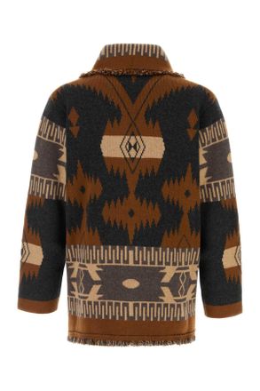 Alanui Mens Embroidered Cashmere Icon Cardigan Charcoaltabacco Exterior: Maglie Sweater