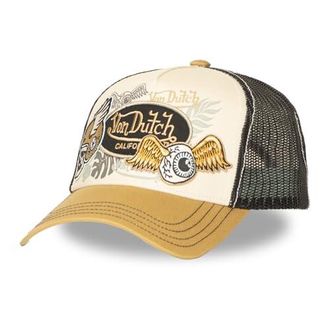 Von Dutch Patches15 Casquette Trucker en maille Beige et Noir Patch Tiki California Style Vintage Surf R&eacute;glable Respirant