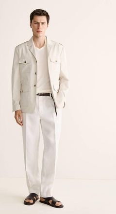 Mango Veste 100 % coton poches beige - Homme - XL - MANGO MAN