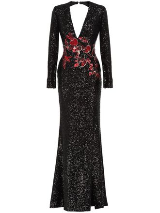 Elie Saab robe longue &agrave; sequins brod&eacute;s - Noir