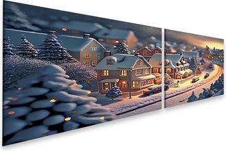 Islandburner Bild auf Leinwand Weihnachtsdorf Schnee Winterdorf Landschaft Weihnachtsferien Schneebedeckt Bilder Wandbilder Poster JBVP-2K