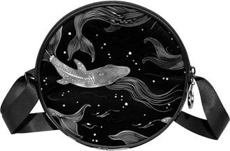 Generic Sac &agrave; bandouli&egrave;re rond rond pour femme, petit sac &agrave; bandouli&egrave;re avec fermeture &eacute;clair et bretelles r&eacute;glables, style d&eacute;contract&eacute;, motif baleine