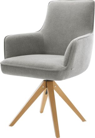DELIFE Esszimmerstuhl Heira-Flex mit Armlehnen Holzgestell kantig Natur Strukturstoff Soft Grau 180&deg; drehbar Taschenfederkern