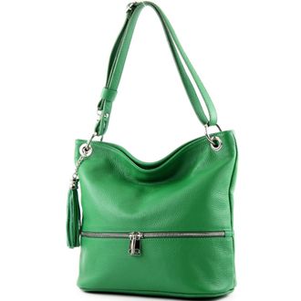 modamoda.de T143 - ital. Leder Schultertasche Umh&auml;ngetasche, Farbe:Gr&uuml;n