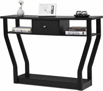 Costway Konsolentisch schwarz, Flurtisch mit Schublade und Regal, Beistelltisch fuer Eingang, Wohnzimmer Schlafzimmer - Costway