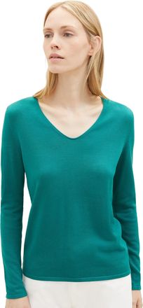 Tom Tailor Damen Basic Strickpullover mit V-Ausschnitt, 21178 - Ever Green, XXL