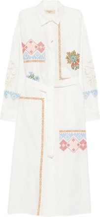 Max Mara Femme, Robes, Blanc, Taille: 38 FR Robe chemise en popeline avec broderies
