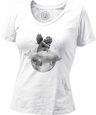 Fabulous T-Shirt Femme Col V Ange de la Lune Collage Art Surréalisme Sculpture