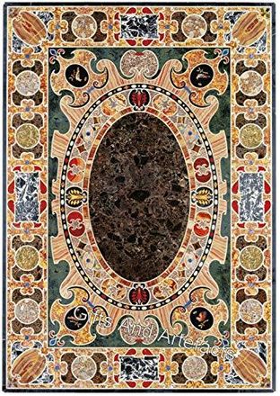 Generic Table de salle à manger rectangulaire en marbre avec incrustations dart antique | 91,4 x 121,9 cm en marbre vert | Table de réception en pierre au loo