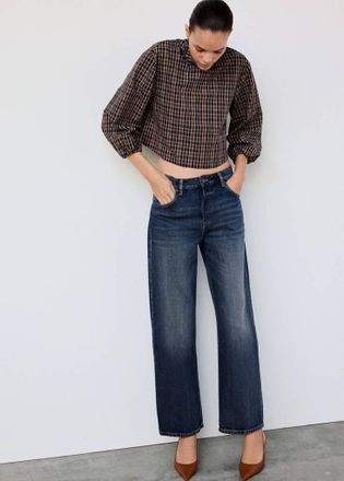 Mango Blouse &agrave; carreaux avec strass marron - Femme - XS - MANGO
