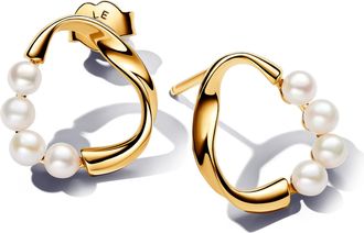 Pandora Pandora Essence Organisch Geformter Kreis & Behandelte Süßwasserzuchtperlen Ohrringe aus Sterling Silber mit vergoldeter Metalllegierung, 263276C01