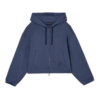 Emporio Armani Baumwolljacke mit Tunnelzugkapuze - - Sweatshirts & Hoodies - Damen - Blau - M