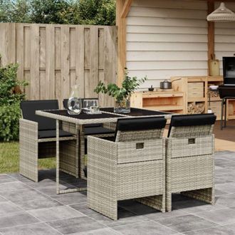 vidaXL Ensemble &agrave; manger de jardin et coussins 5 pcs gris clair rotin Vidaxl