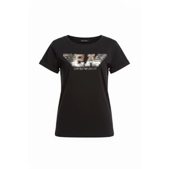 Emporio Armani Femme, Tops, Noir, Taille: 40 FR T-shirt Logo Mania Argent