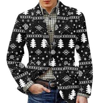Generic Blazer Costume de Noël pour homme avec sapin de Noël et flocons de neige imprimé manches longues veste de loisirs design moderne simple boutonnage ave