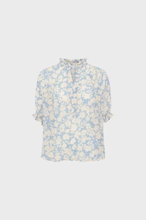 Gerard Darel Blouse &agrave; fleurs et volants en coton - CHAYMA - Bleu ciel