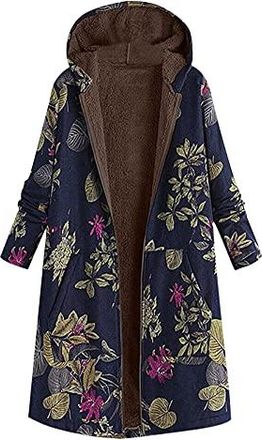 Generic Veste chaude &agrave; capuche &agrave; manches longues et fermeture &eacute;clair pour femme Motif floral 2026, bleu marine, 3XL