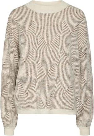 Pieces Pcjenna LS O-Neck Knit Noos BC Pull en Tricot pour Femme, Whitecap Gray/Detail:Taupe Gray, S