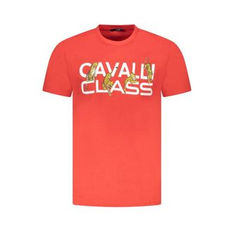 Cavalli Rotes Baumwoll Herren T-Shirt - - Tops - Herren - Rot - L