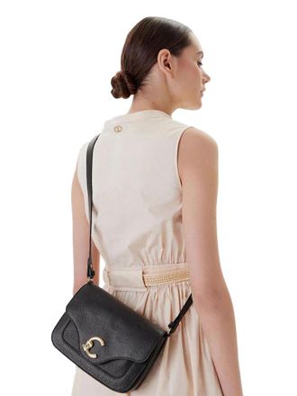 Coccinelle Womens Shoulder Bag Black Grained Leather - Crossbody-Bags