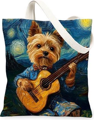 Generic Yorkies Sac fourre-tout en toile r&eacute;utilisable pour faire du shopping Motif guitare &eacute;toil&eacute;e 33 x 38 cm