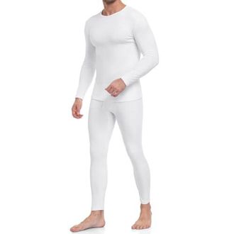 Generic Ensemble de sous-v&ecirc;tements thermiques pour homme - 2 pi&egrave;ces - Haut &agrave; manches longues et leggings - Sous-v&ecirc;tements thermiques dhiver, blanc, 5XL
