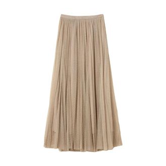 Twinset Jupe longue en tulle &agrave; rayures lurex - Femme - Jupes - Beige - Taille: 40 FR