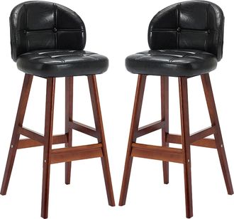 Generic Tresenhocker, Vintage-Barhocker mit PU-Lederpolsterung und Holzbeinen, R&uuml;ckenlehnenhocker f&uuml;r K&uuml;chentheke, Esszimmer