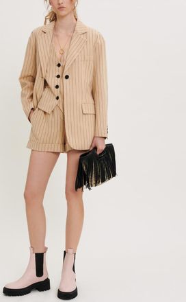 Maje Gestreifte Jacke Mit G&uuml;rtel - Beige - Gr&ouml;&szlig;e 38 - Maje