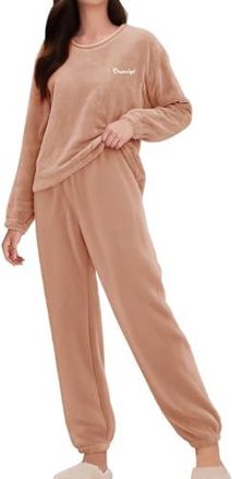 Generic Ensemble de pyjama en polaire pour femme - Pyjama chaud en flanelle pour femme - Pyjama dhiver moelleux et chaud &agrave; manches longues - 2 pi&egrave;ces - Sans c
