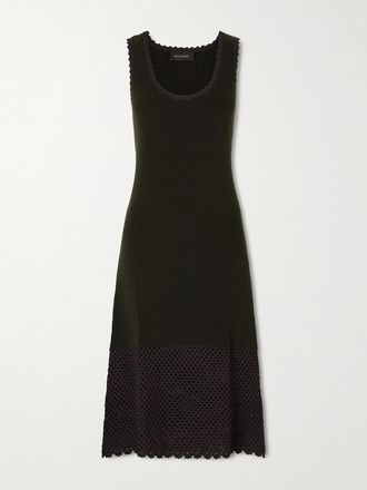 Wales Bonner Alice Midikleid Aus Geripptem Jersey Aus Einer Baumwollmischung Mit H&auml;kelbesatz - Braun