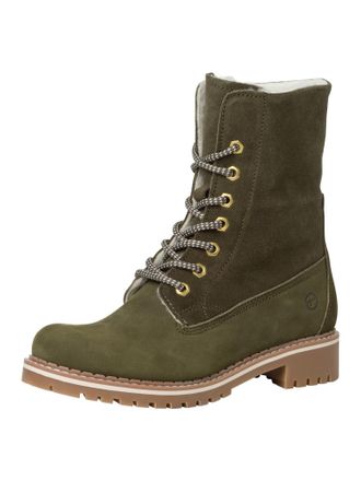 Tamaris Damen Schn&uuml;rstiefel gef&uuml;ttert Leder Blockabsatz Winter; OLIVE/gr&uuml;n; 36 EU