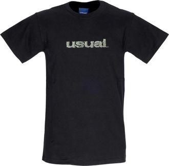 Usual Schwarzes Rundhals-T-Shirt Baumwolle Druck - - Tops - Herren - Schwarzk - S