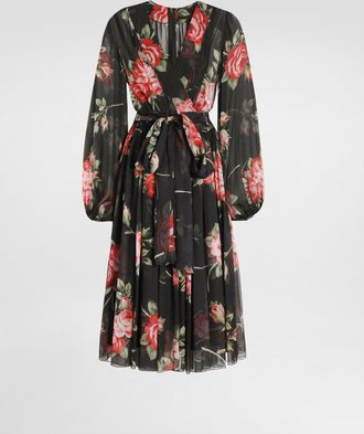 Dolce & Gabbana Kleid Aus Chiffon Mit Rosenbouquet-print - Frau Kleider Mehrfarbig 52