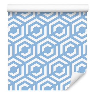 OEM Carta Da Parati Con Motivo Geometrico Azzurro E Bianco Per Soggiorno E Camera Da Letto, 50x1000 Cm