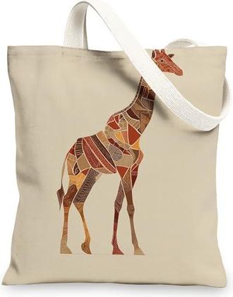Generic Sacs fourre-tout en toile motif girafe, sacs dépicerie réutilisables, modernes, légers et lavables, sacs en toile à bandoulière pour Gy, beige, 13x15 