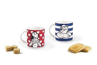 Excelsa Popeye & Olivia Lot de 2 tasses &agrave; caf&eacute; en porcelaine, rouge/bleu