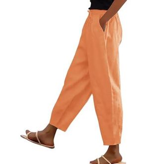 Generic Pantalon d&eacute;t&eacute; d&eacute;contract&eacute; en lin pour femme avec cordon de serrage &agrave; taille &eacute;lastique - Pantalon de jogging long droit &agrave; jambe large - Contr&ocirc;le du ven
