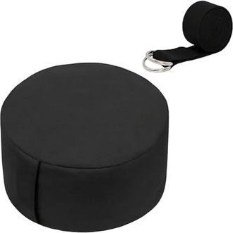 Relaxdays Meditationskissen Set, mit Yogagurt, Achtsamkeit, Bodenkissen, Bezug waschbar, HD 13x33 cm, Baumwolle, schwarz