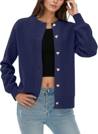 Generic Vestes pour femmes 2026 Cardigan ouvert sur le devant boutonn&eacute; &agrave; manches longues d&eacute;contract&eacute; col rond cardigan en tricot uni v&ecirc;tements dext&eacute;rieur, ble