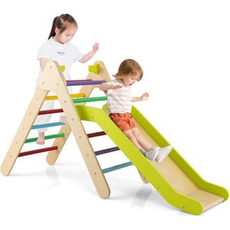 Costway Kletterdreieck mit Rutsche, Kletterger&uuml;st aus Holz, Sprossendreieck zum Rutschen und Klettern, f&uuml;r Kleinkinder ab 1 Jahre