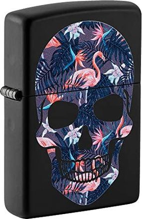 Zippo Sturmfeuerzeug - Flamingo Skull, Black Matte, Color Image - Nachfüllbar - Wiederverwendbar - Windfestes Design - Geschenkbox - Made in USA