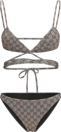 Gucci Womens Stretch Jersey Bikini Beige-Ebony Polyester Swimwear Beige/ebony Sea Clothing