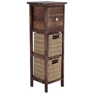 Tendance Tendance - Meuble paulownia mdf 1 tiroir avec bouton or et 2 paniers papier - marron naturel