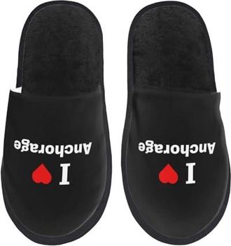 Generic L&eacute;g&egrave;re Pantoufles Femmes I Love Anchorage Chausson Maison Chaud Chaussons en Peluche pour Femme Adulte Maison L