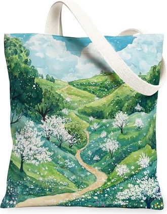 Generic Sac fourre-tout en toile de jasmin printanier pour faire du shopping, 33 x 38,1 cm, sac d&eacute;picerie r&eacute;utilisable pour femme, motif floral de voyage, d&eacute;c