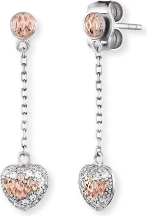 Engelsrufer Damen Ohrhänger Bicolor aus Sterling Silber in silber und roségold mit Herz Anhänger - Steckverschluss - besetzt mit 38 Zirkonia Steinen - nickelfrei 