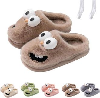 Generic Pantoufles pour baiser la langue, la langue, les couples, semelle épaisse en peluche, chaussures confortables en coton pour femmes et hommes, marron, 