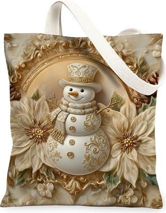 Generic Sacs fourre-tout en toile motif bonhomme de neige dhiver, motif saisonnier, r&eacute;utilisable, vintage, l&eacute;ger, lavable, beige, 13x15 Inch
